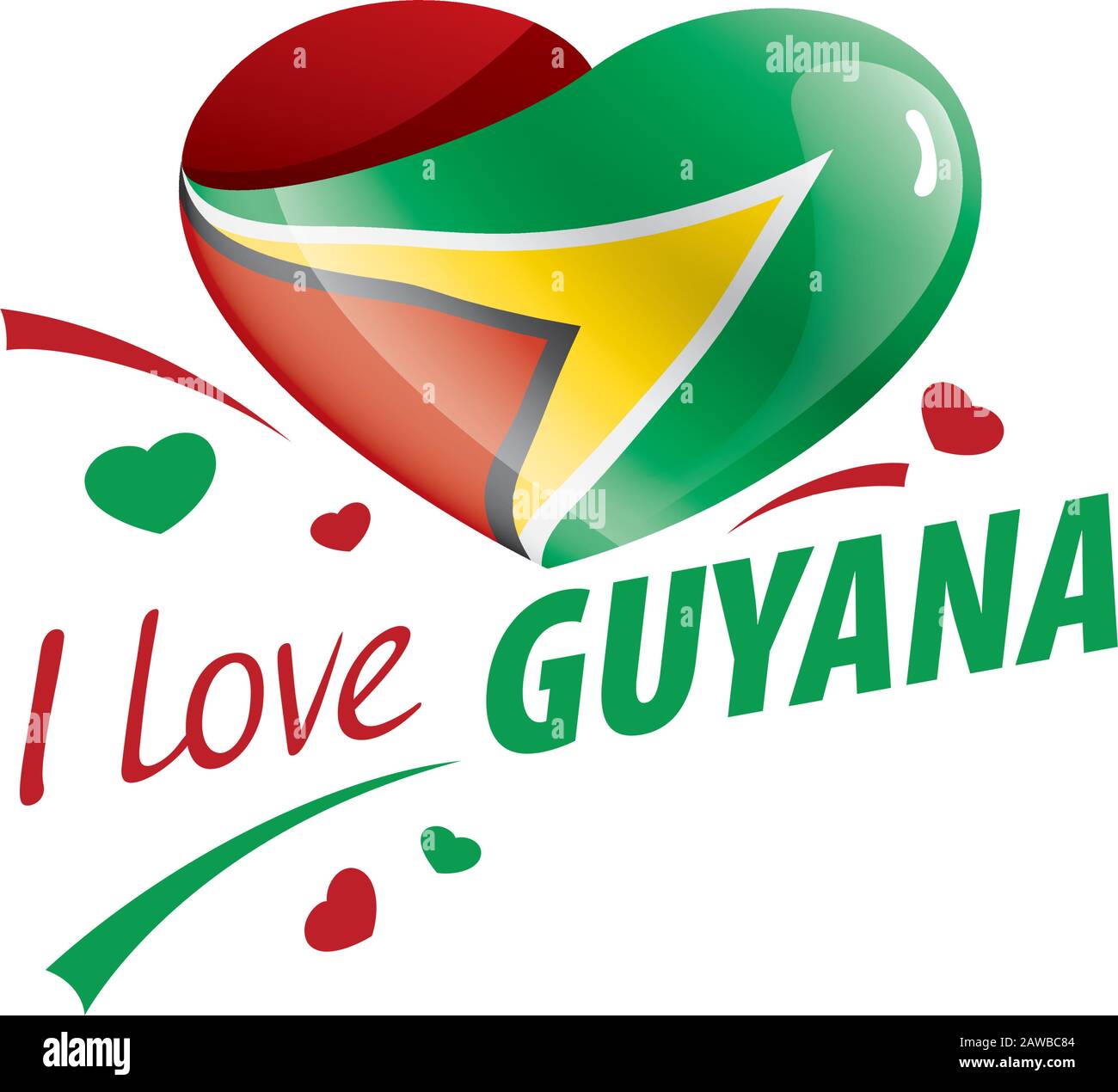 National flag of the Guyana in the shape of a heart and the inscription I love Guyana. Vector ...