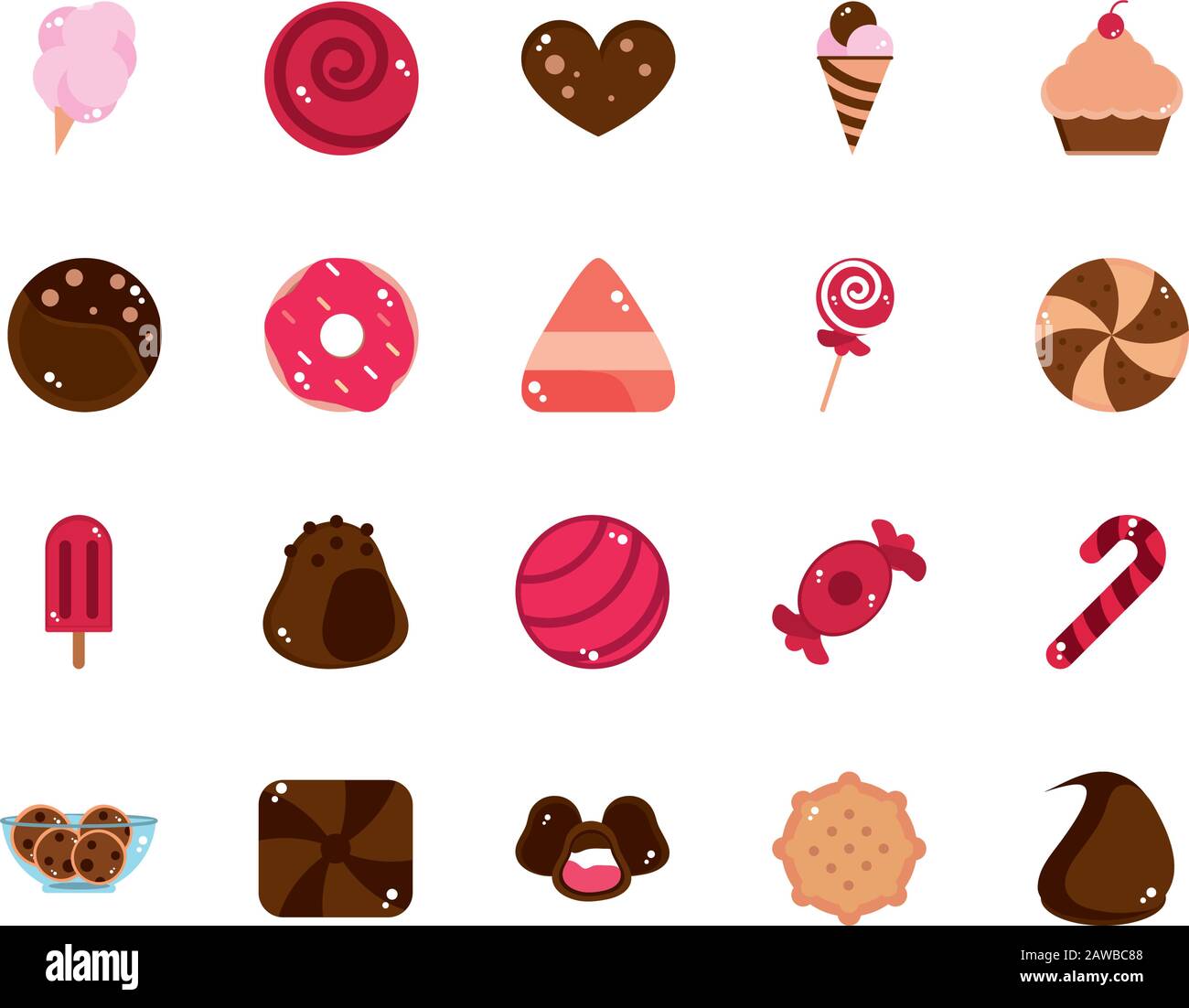sweet confectionery snack food candy icons collection vector ...