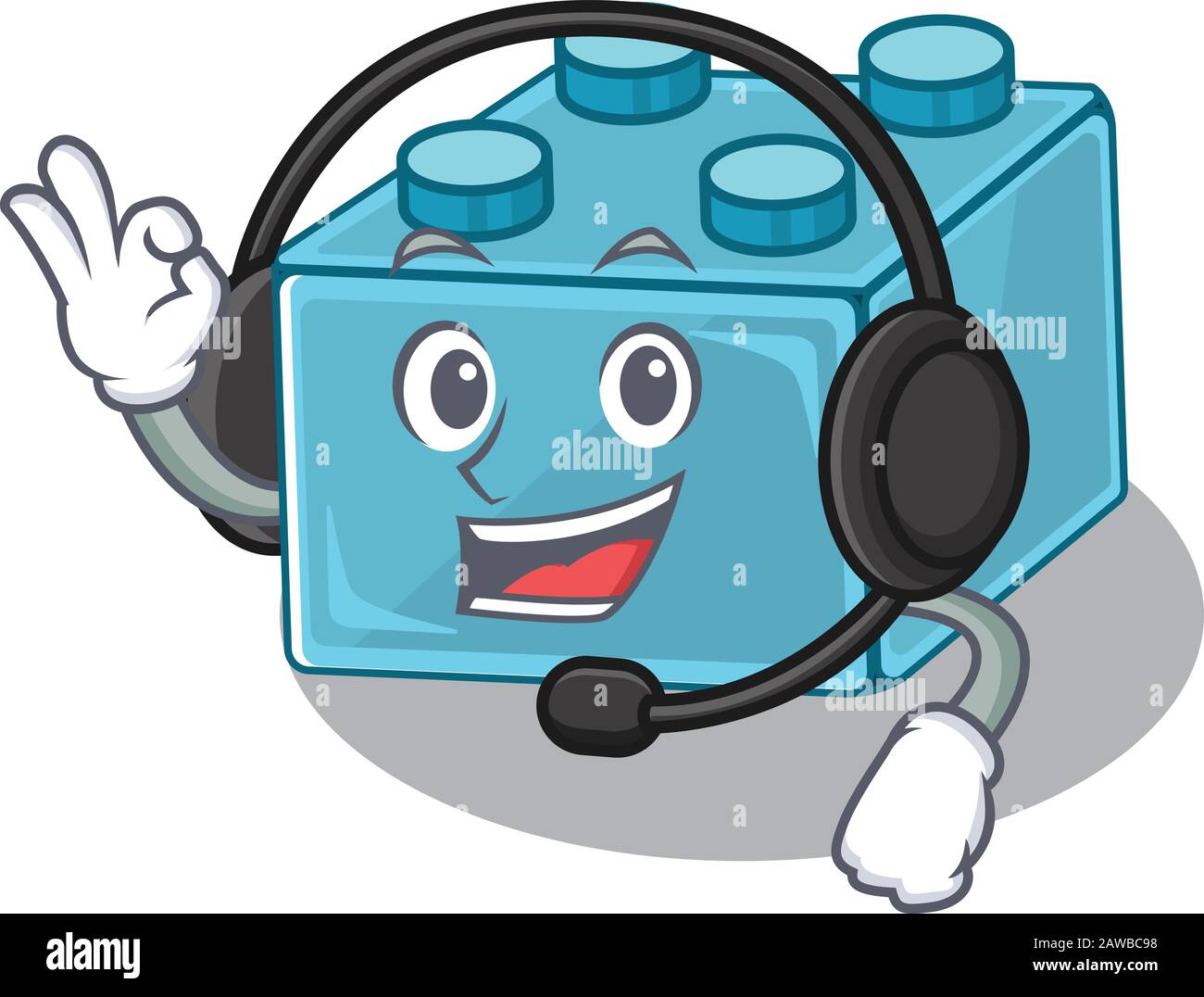 Happy lego brick toys mascot design style wearing headphone Stock ...