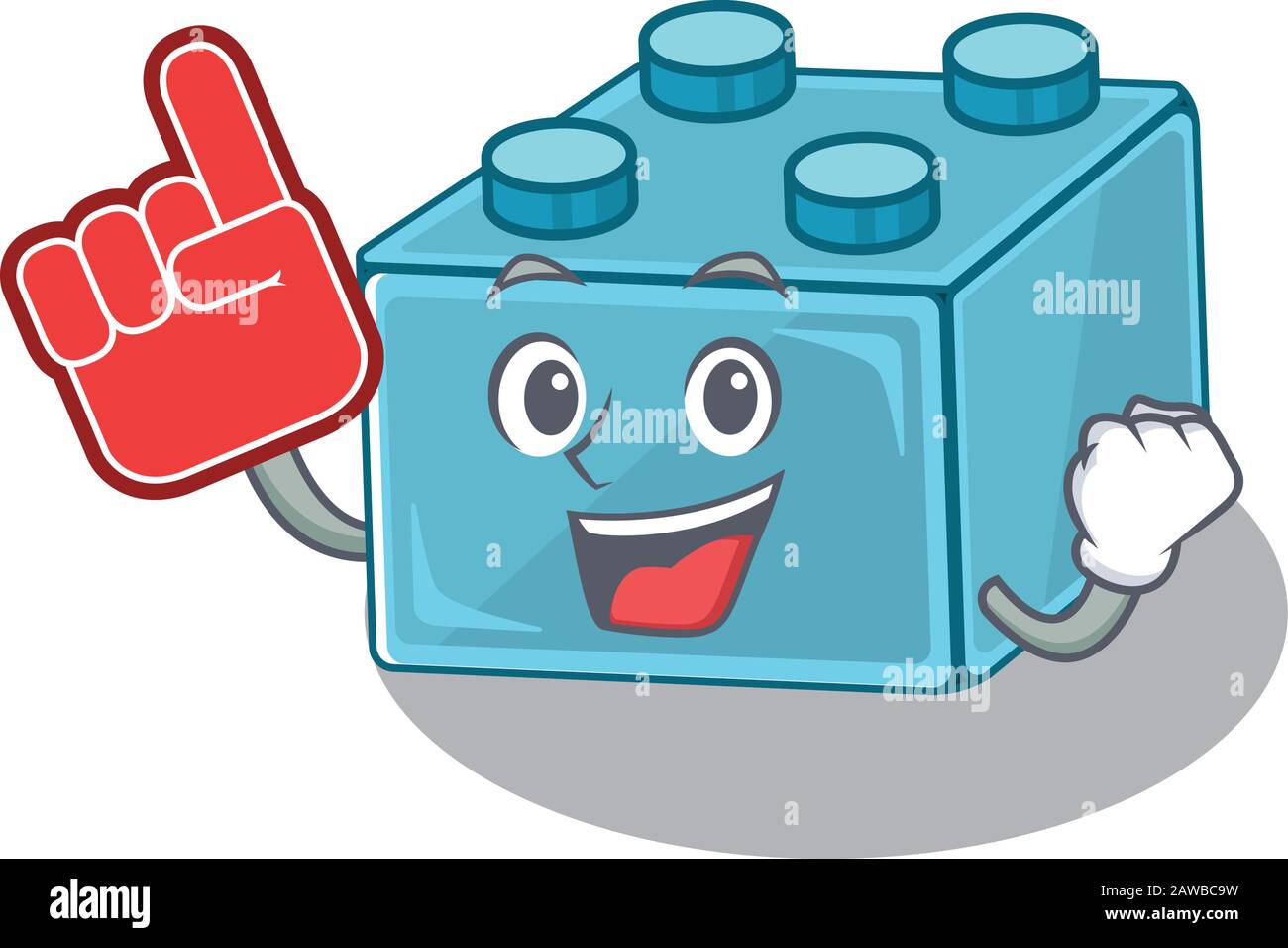 A picture of lego brick toys mascot cartoon design holding a Foam ...