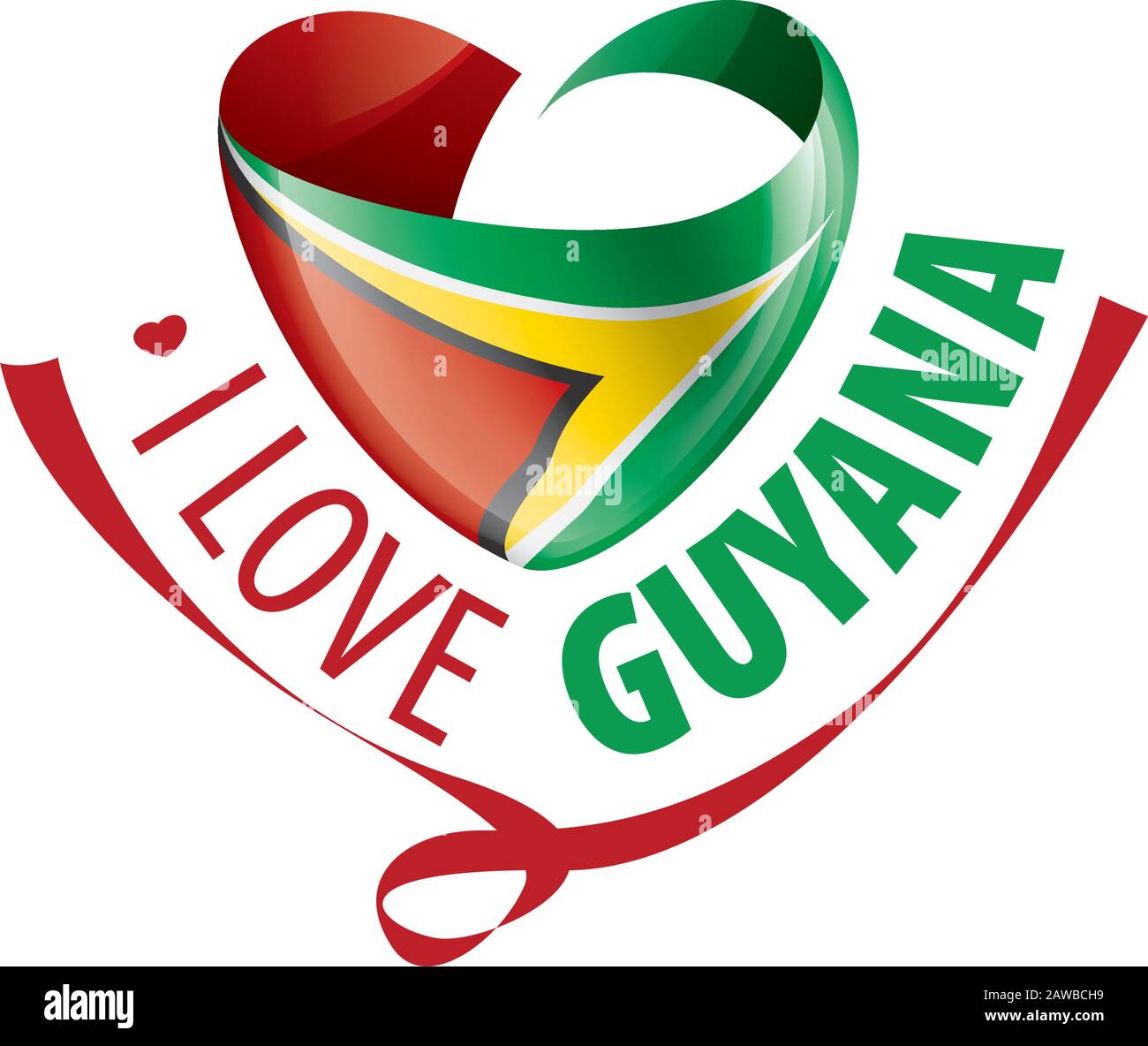 National flag of the Guyana in the shape of a heart and the inscription I love Guyana. Vector ...