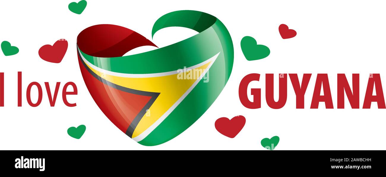 National flag of the Guyana in the shape of a heart and the inscription I love Guyana. Vector ...
