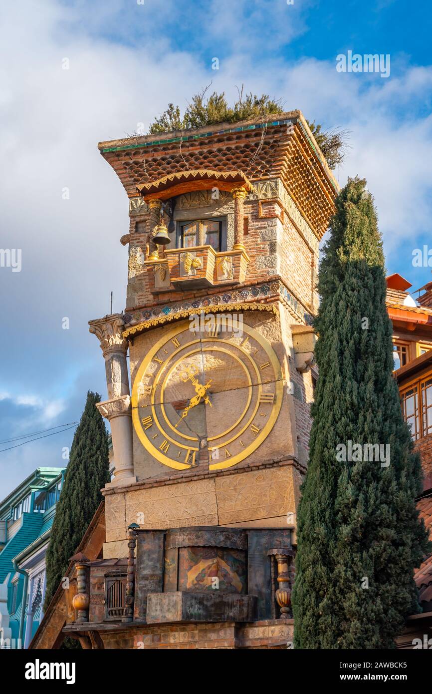 Tbilisi, Georgia 22 January 2020 - The Leaning Clock Tower landmark of ...