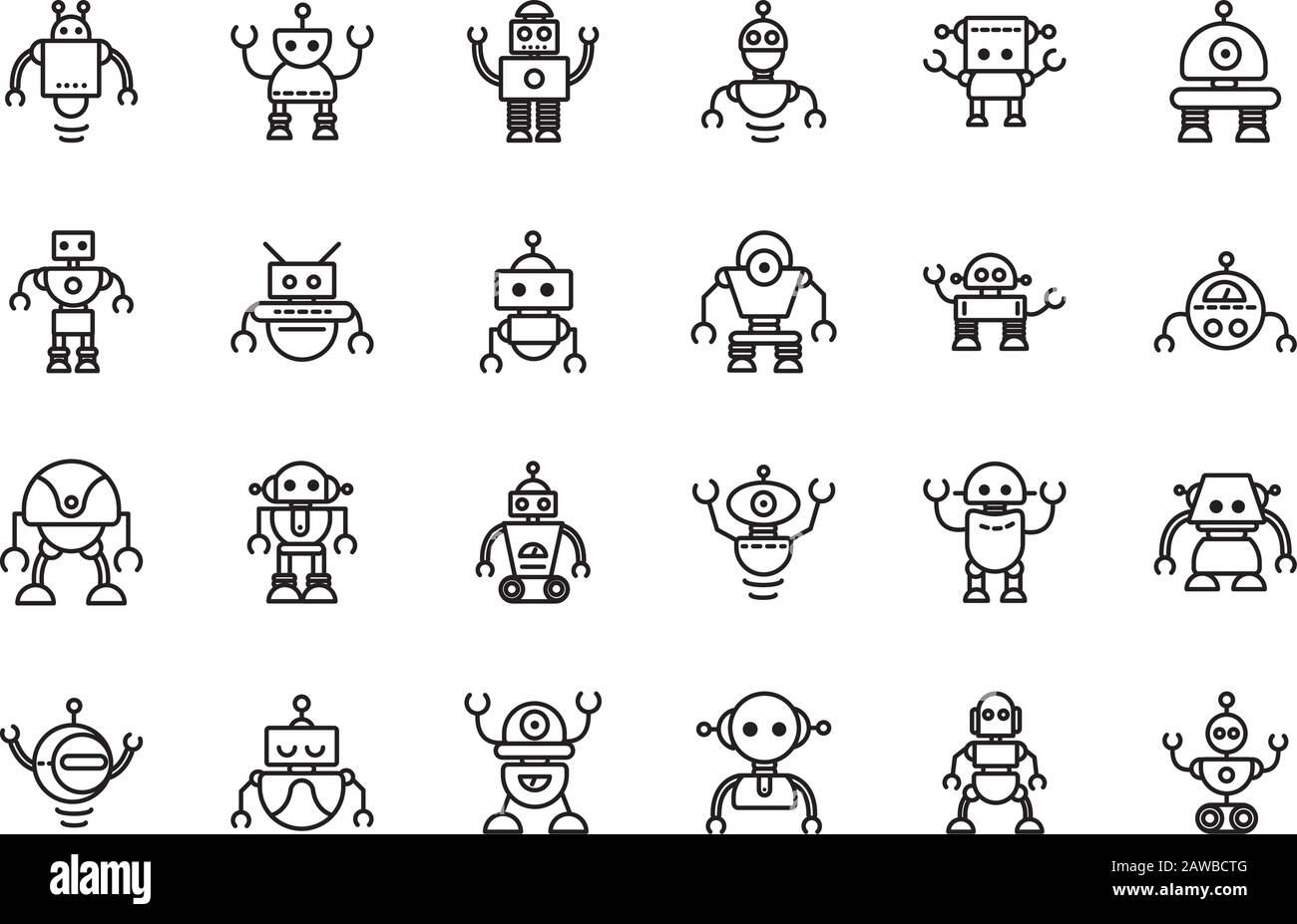 robot technology character artificial machine icons set linear vector ...