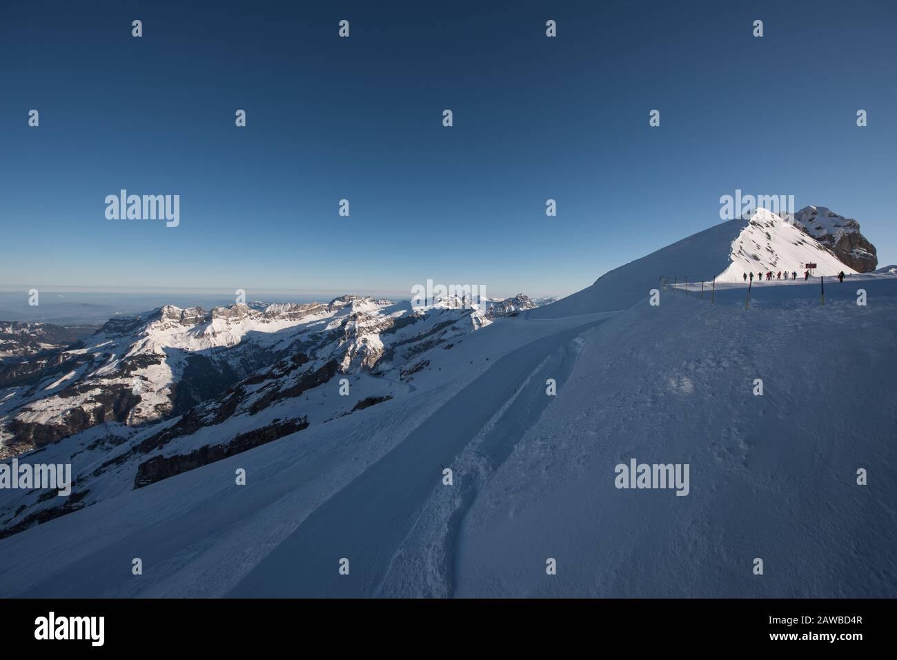 european alps landscape in winter time, mount titlis in switzerland ...