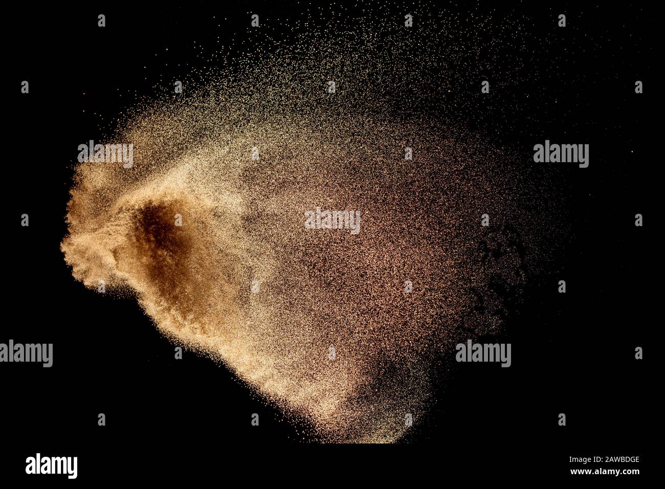Dry river sand explosion isolated on black background. Abstract sand ...