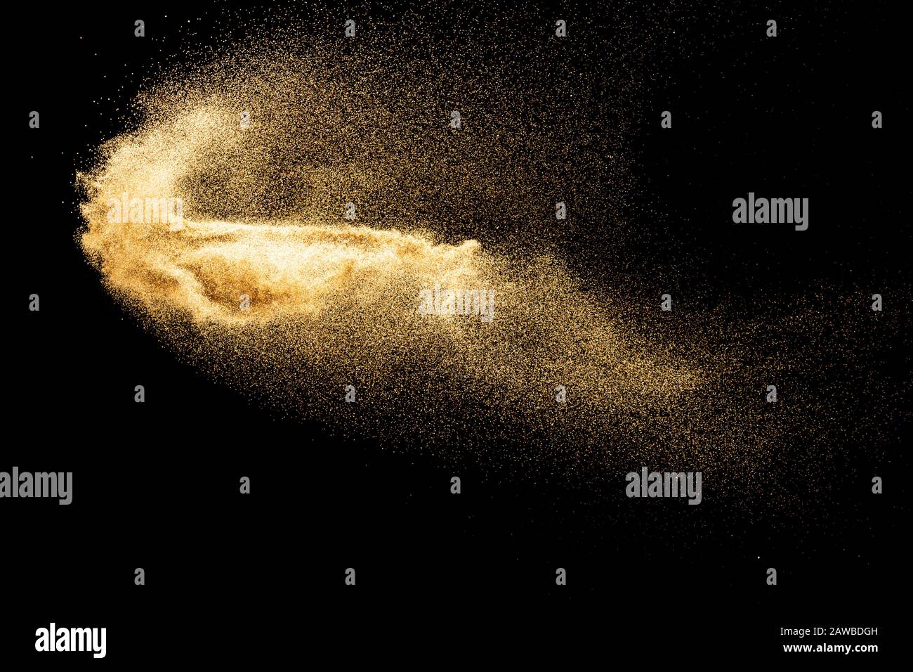 Dry river sand explosion isolated on black background. Abstract sand ...