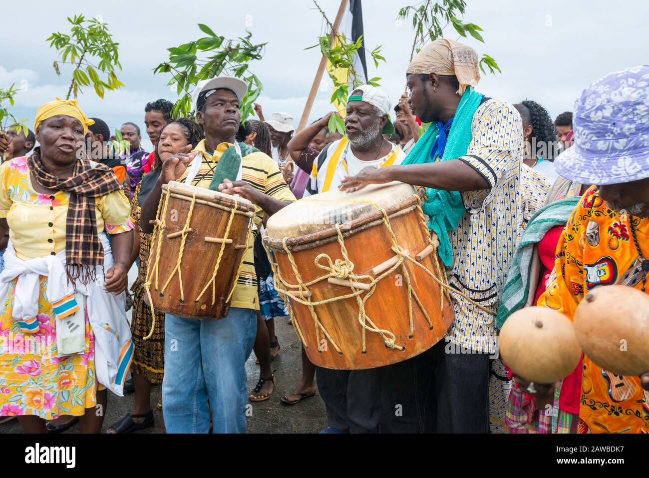Drummers at Battle of the Drums performance, annual Garifuna Settlement ...
