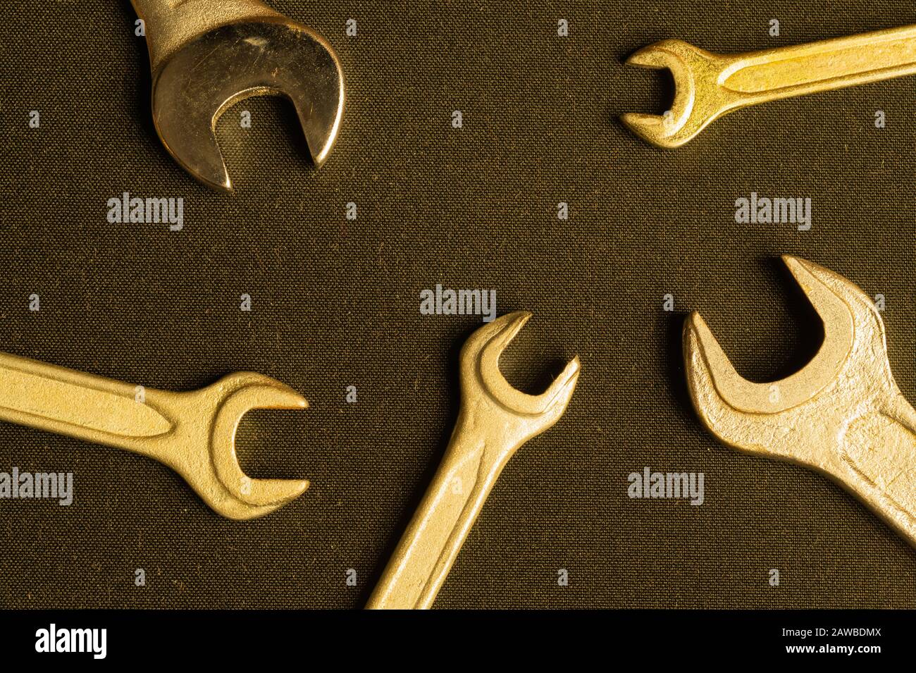 Different wrenches on a black background with copy space. working tool ...