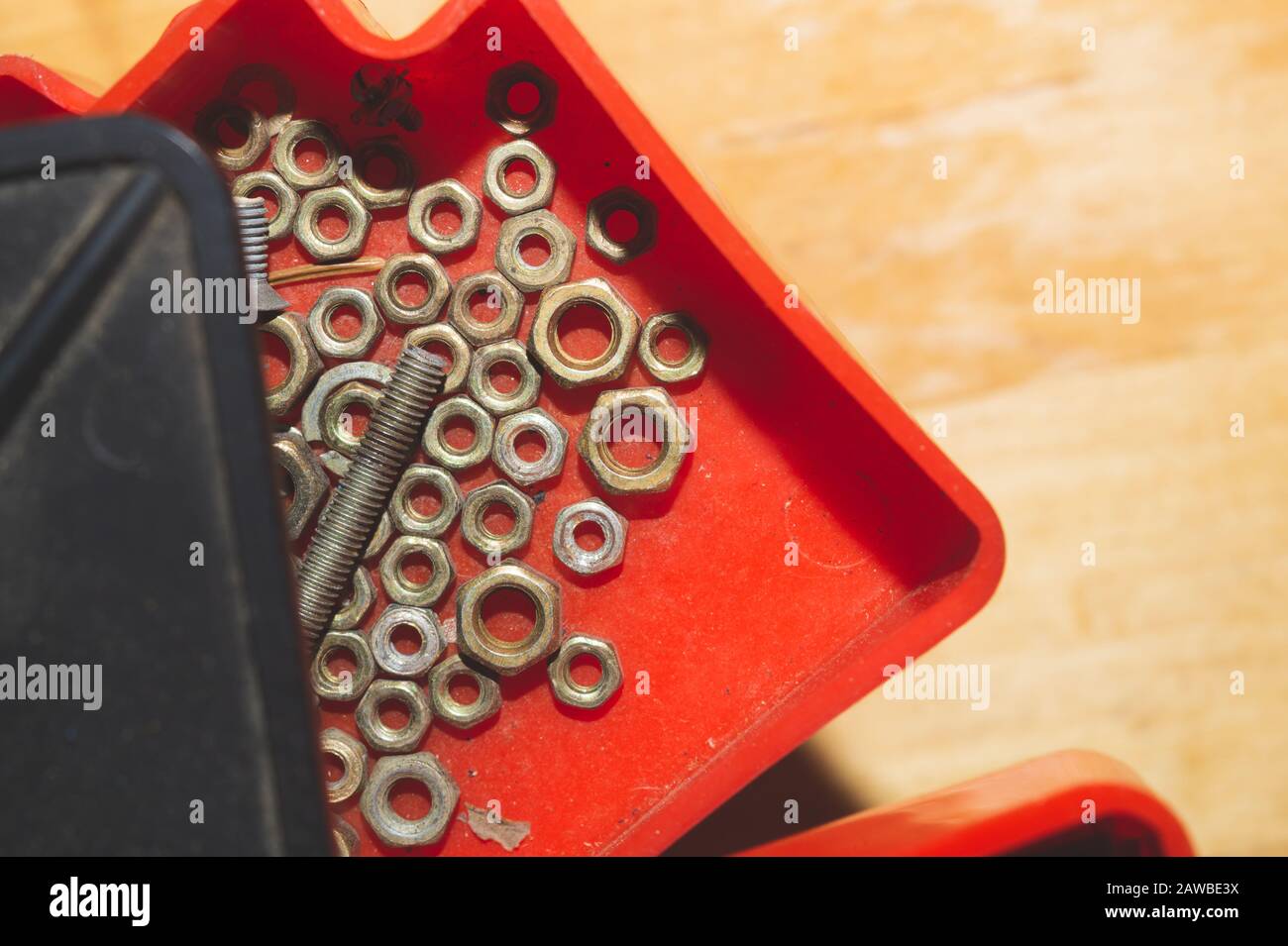 Old screws in a box. a lot of various screws. pile of fasteners in the ...