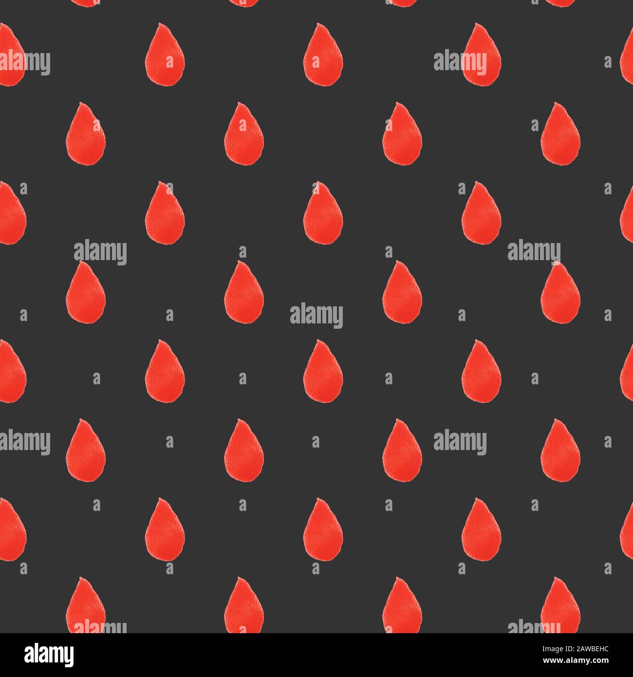 Red drops seamless pattern. Hand drawing watercolor sketch on grey ...