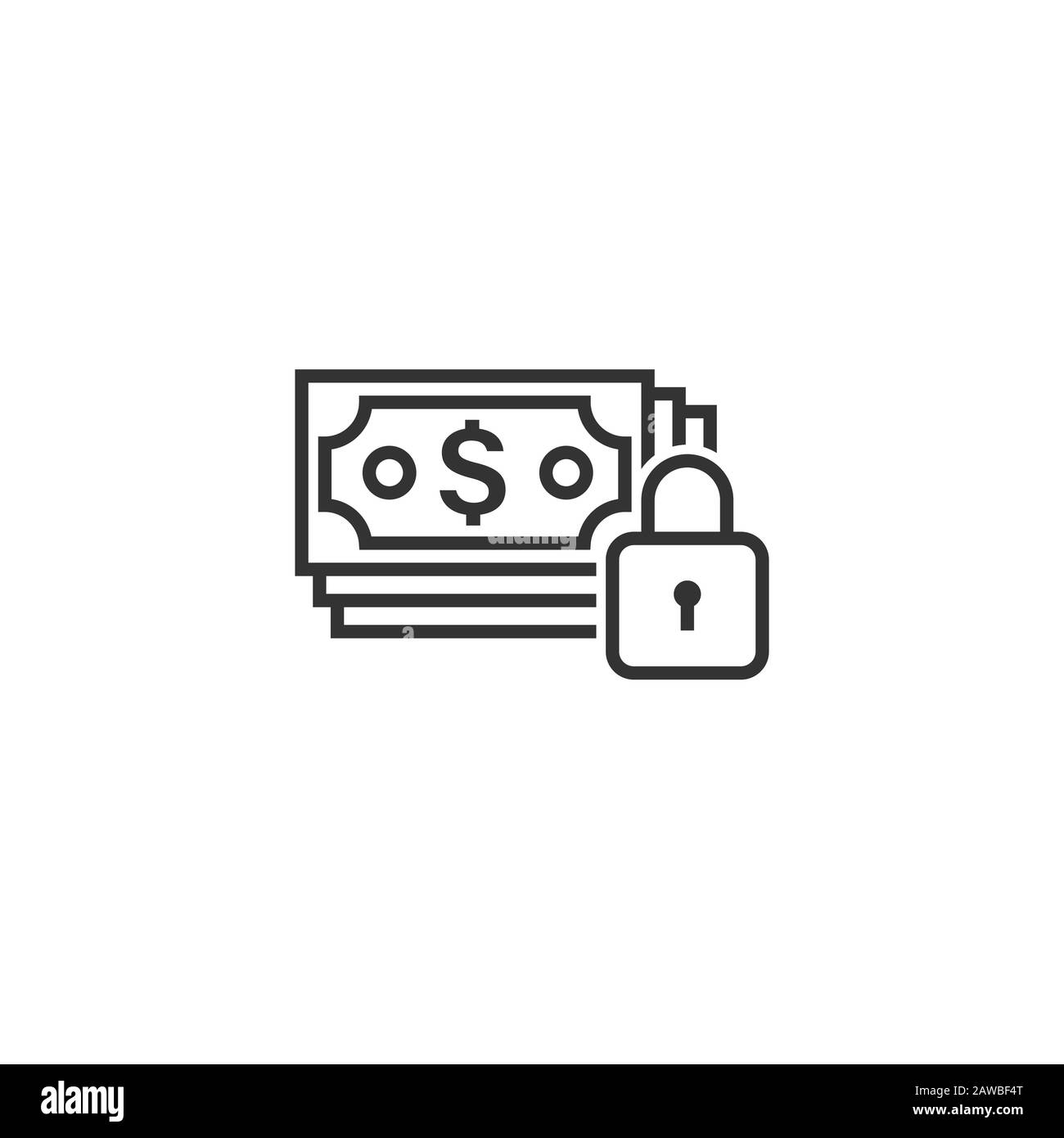 Dollar banknote with lock icon in flat style. Dollar cash safe vector ...