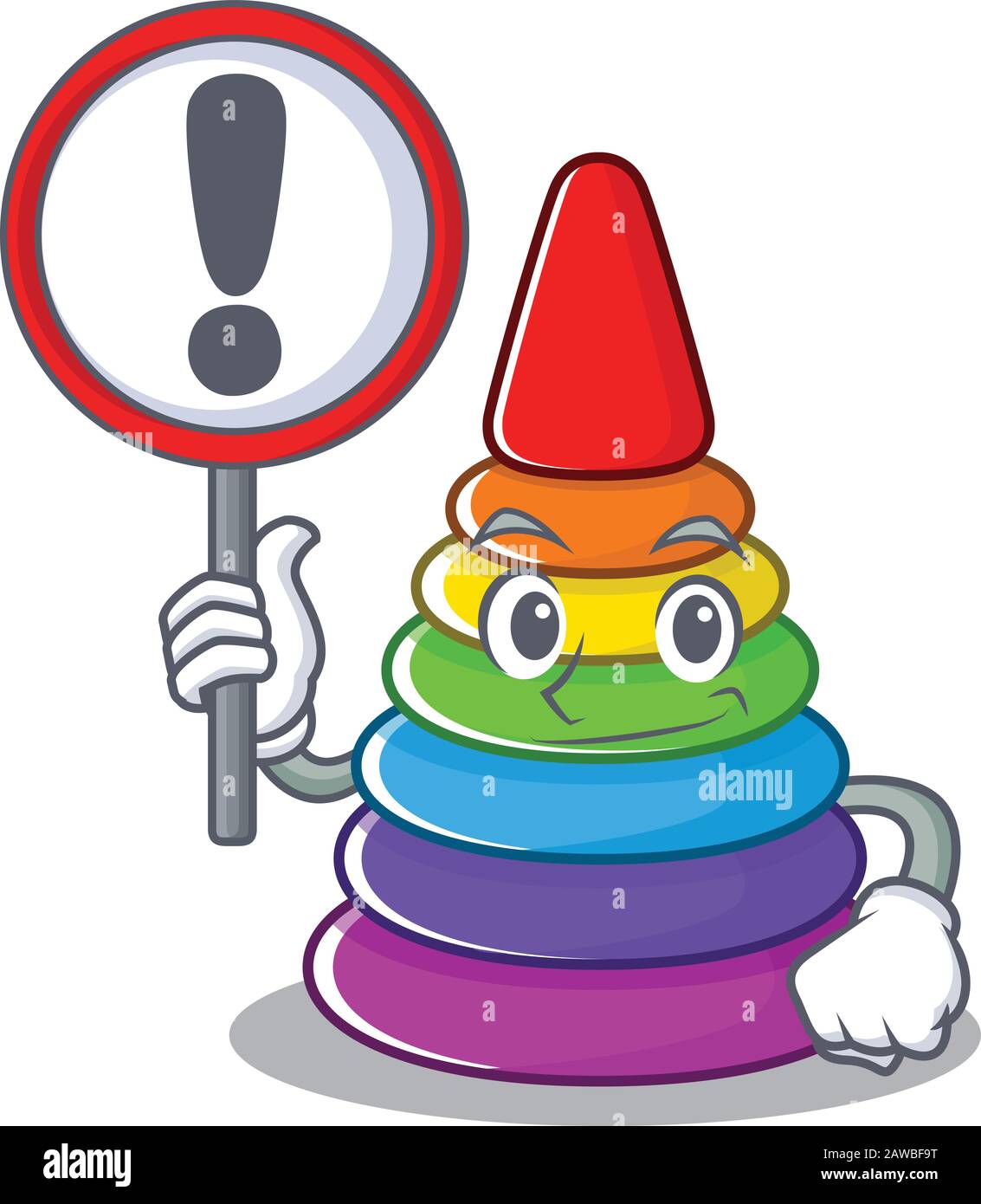 cute mascot character style of toy pyramid raised up a sign Stock ...