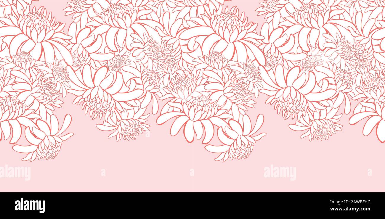 Vector pink horizontal border pattern 01 with tropical torch ginger ...