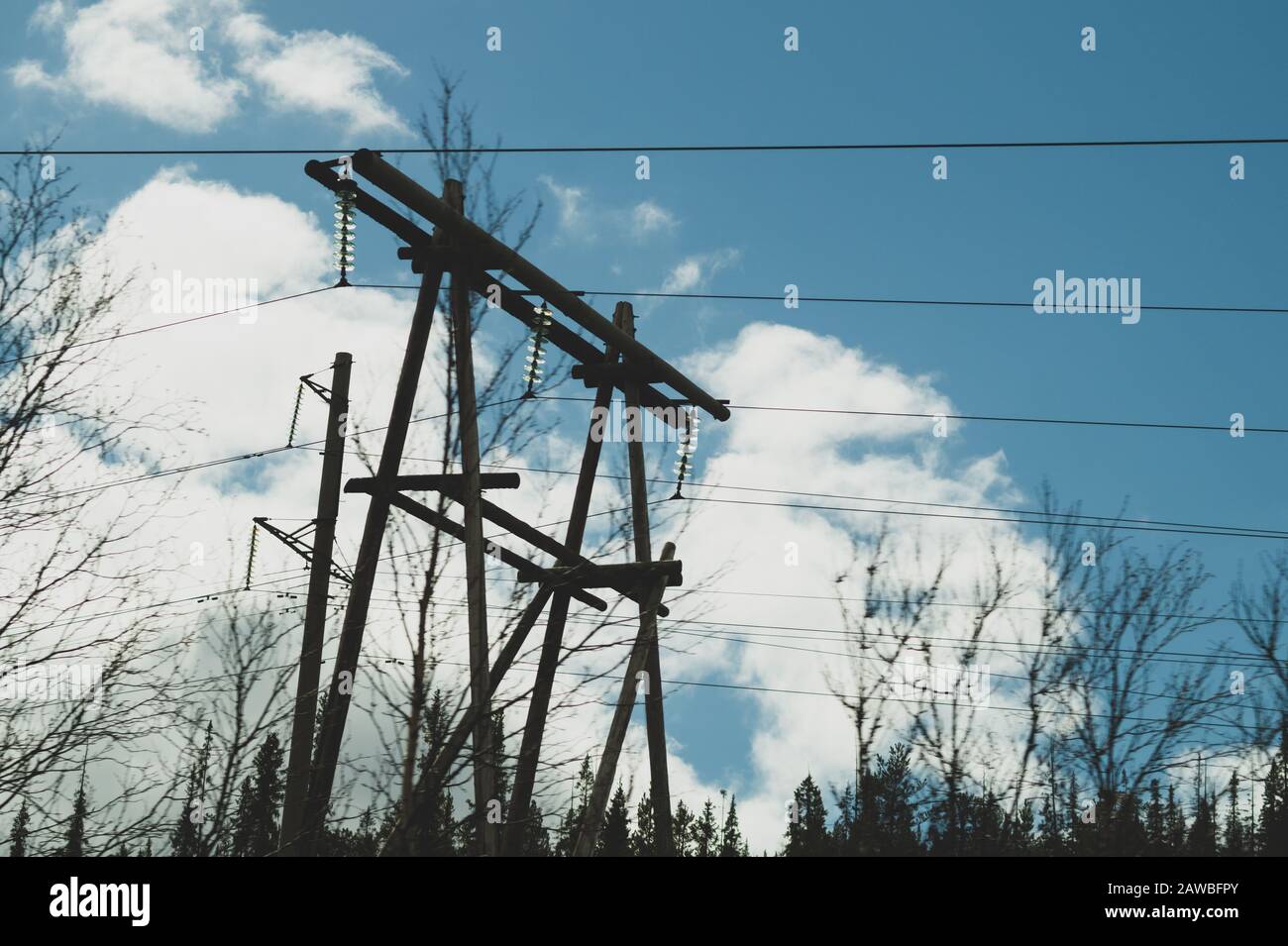 Power line post. high voltage tower with the sky. industrial background ...
