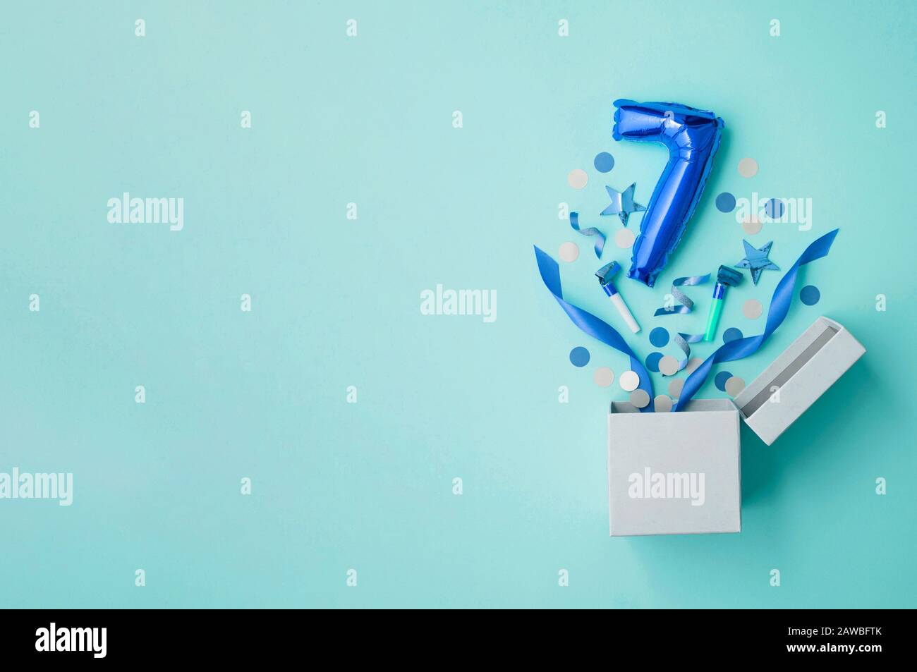 Number 7 birthday balloon celebration gift box lay flat explosion Stock ...