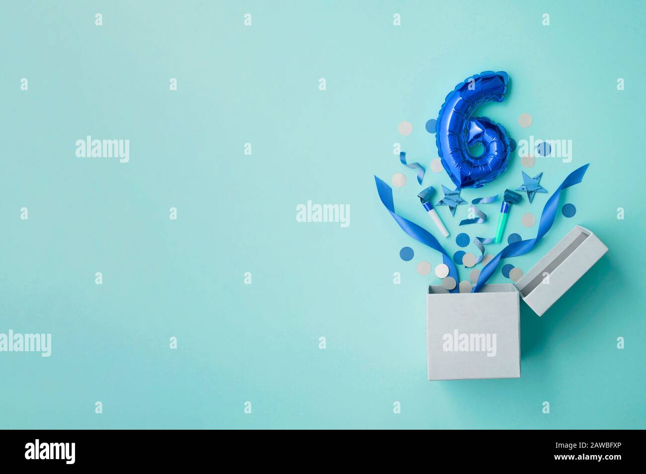 Number 6 birthday balloon celebration gift box lay flat explosion Stock ...