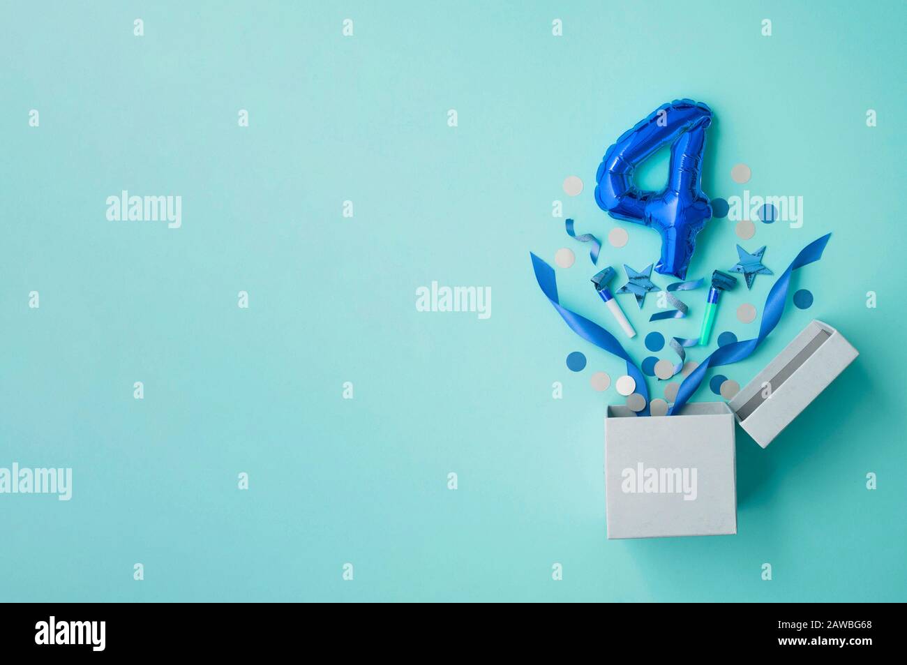 Number 4 birthday balloon celebration gift box lay flat explosion Stock ...