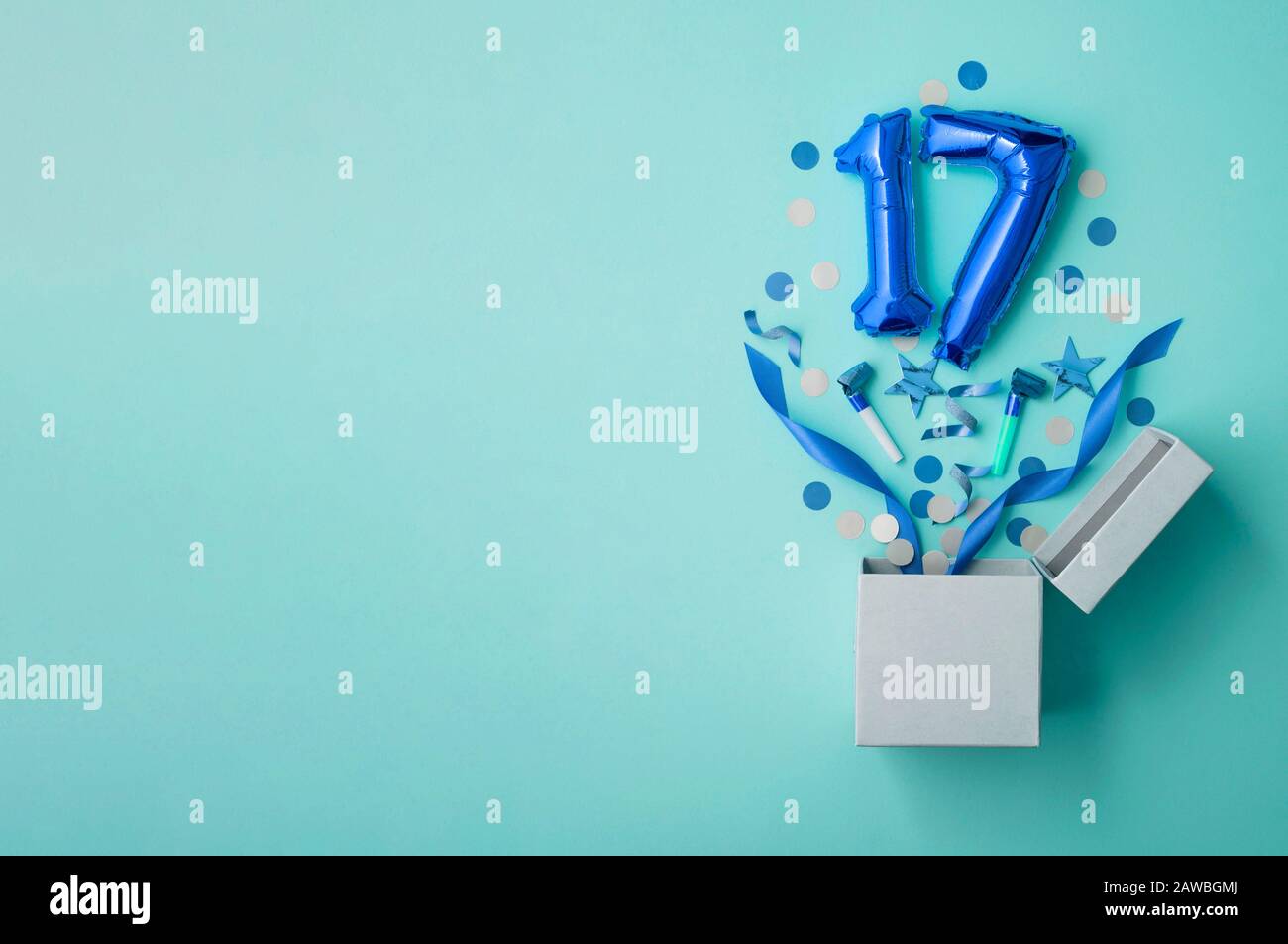 Number 17 birthday balloon celebration gift box lay flat explosion ...