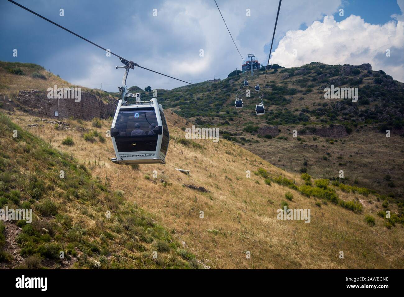 Cable Car is going up to temple of Acropolis, Pergamum Empire Stock ...