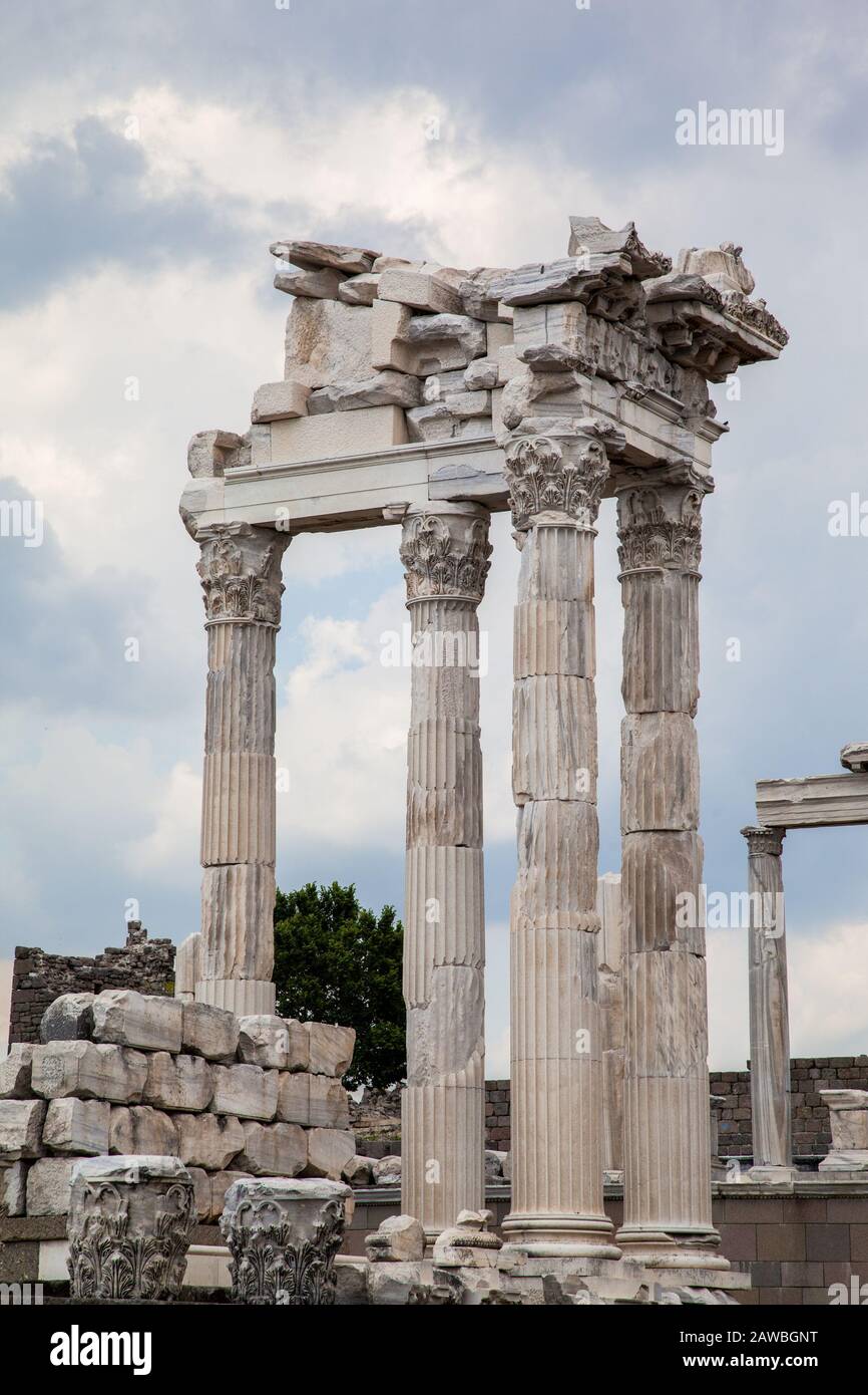 Acropolis of Pergamum, Old Greek columns in Bergama, Izmir, Turkey ...