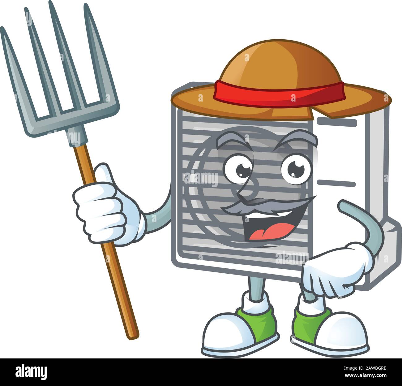 sweet Farmer split air conditioner cartoon mascot with hat and tools ...