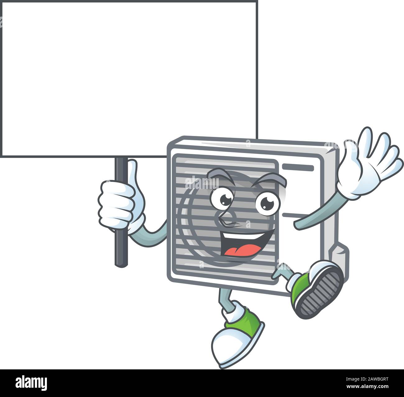 A picture of split air conditioner cartoon character with board Stock ...