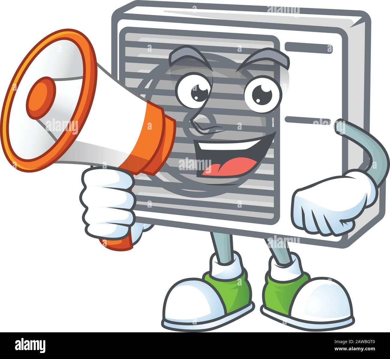 A chilly cartoon character of split air conditioner with a megaphone ...