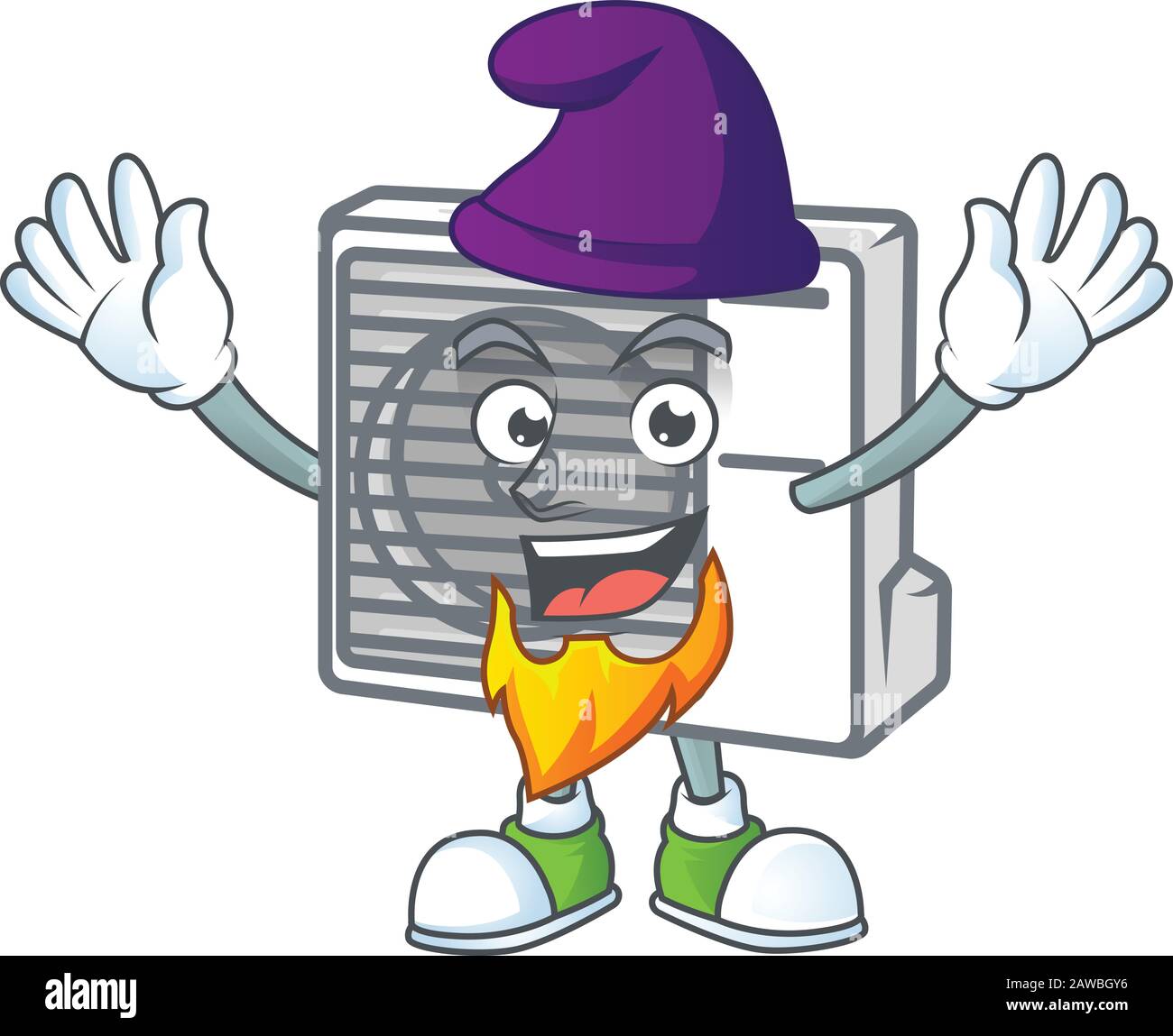 Cute split air conditioner mascot icon performed as an Elf on the stage ...