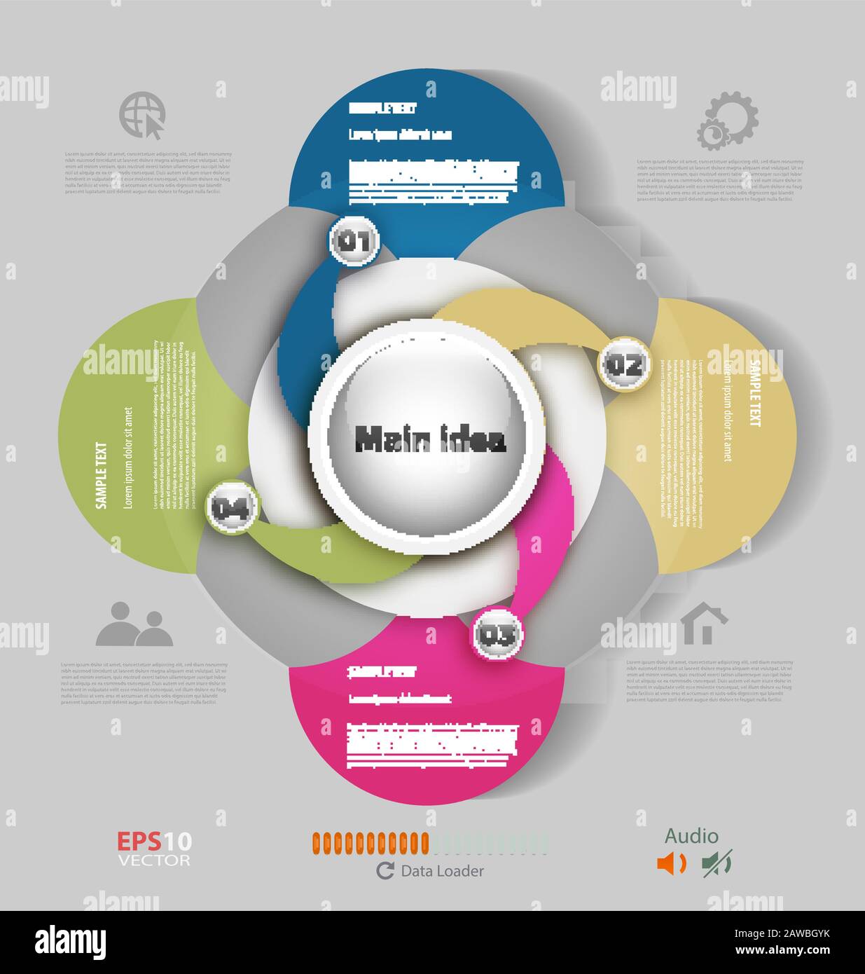 Stylized presentation template with empty text boxes and embellishment ...