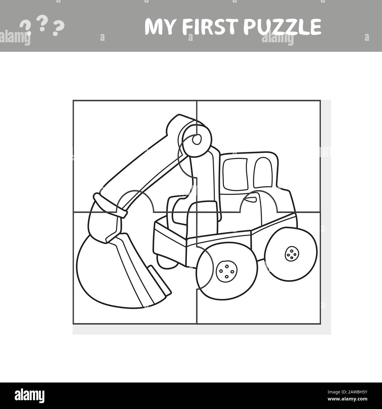 Funny cartoon excavator. Educational game for kids - My first puzzle ...