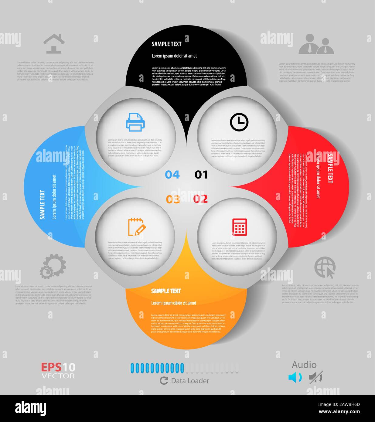 Stylized presentation template with empty text boxes and embellishment ...