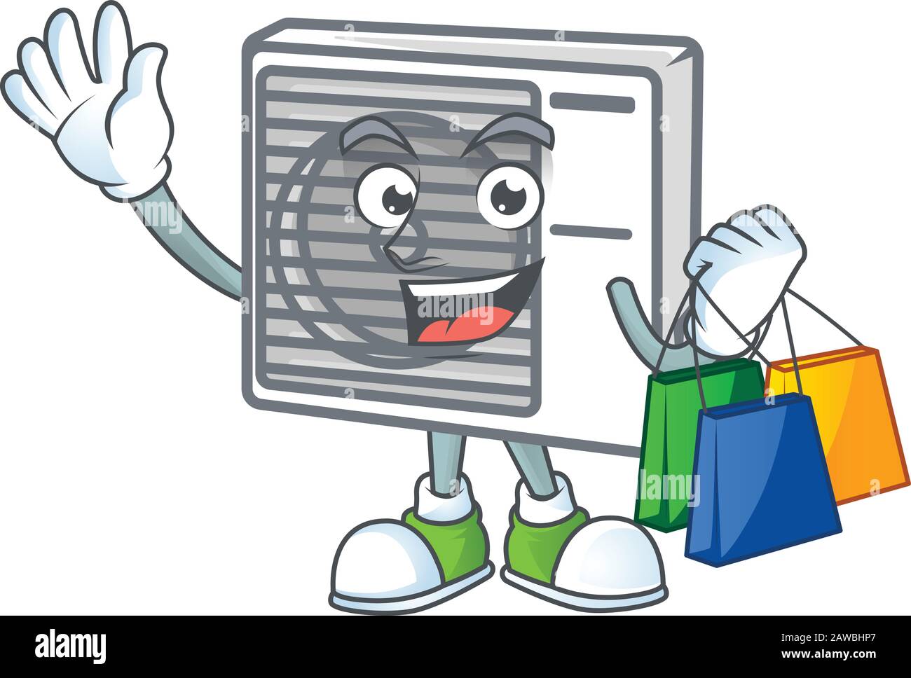 A rich split air conditioner cartoon design waving and holding Shopping ...