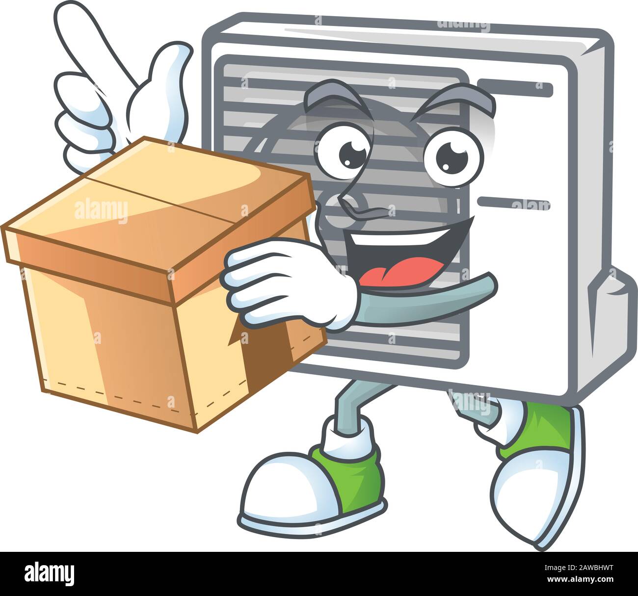 A charming split air conditioner mascot design style having a box Stock ...