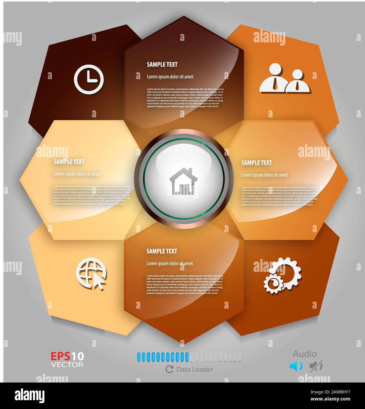 Stylized presentation template with empty text boxes and embellishment ...