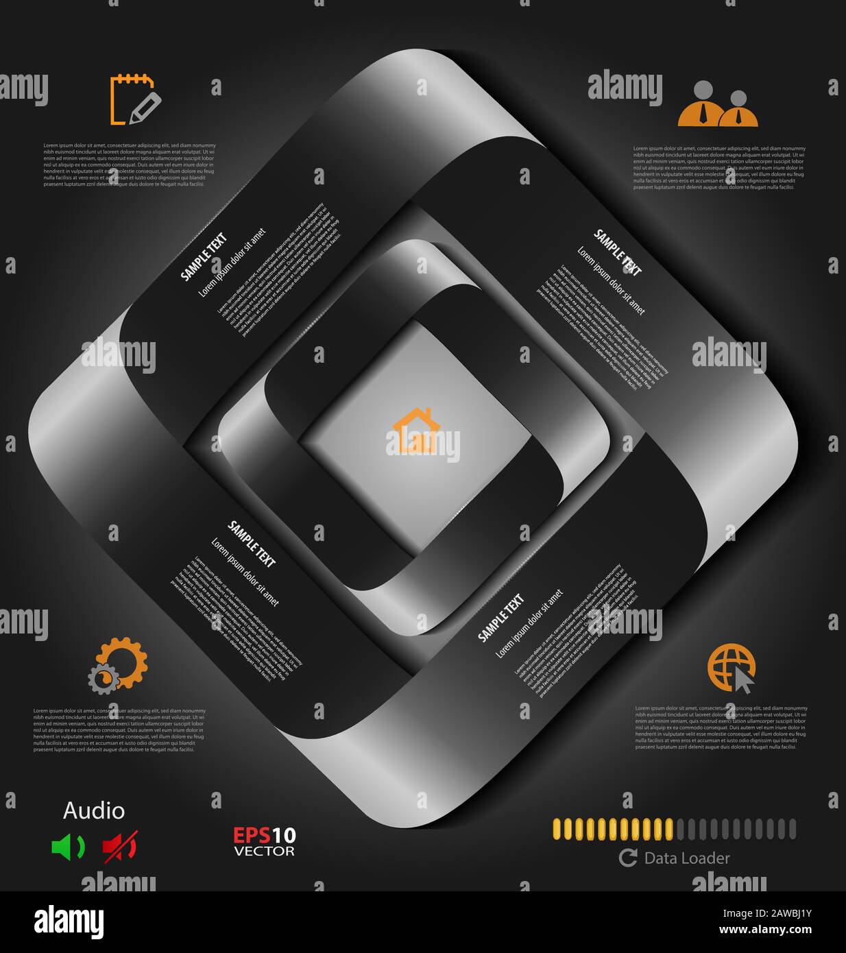 Stylized presentation template with empty text boxes and embellishment ...