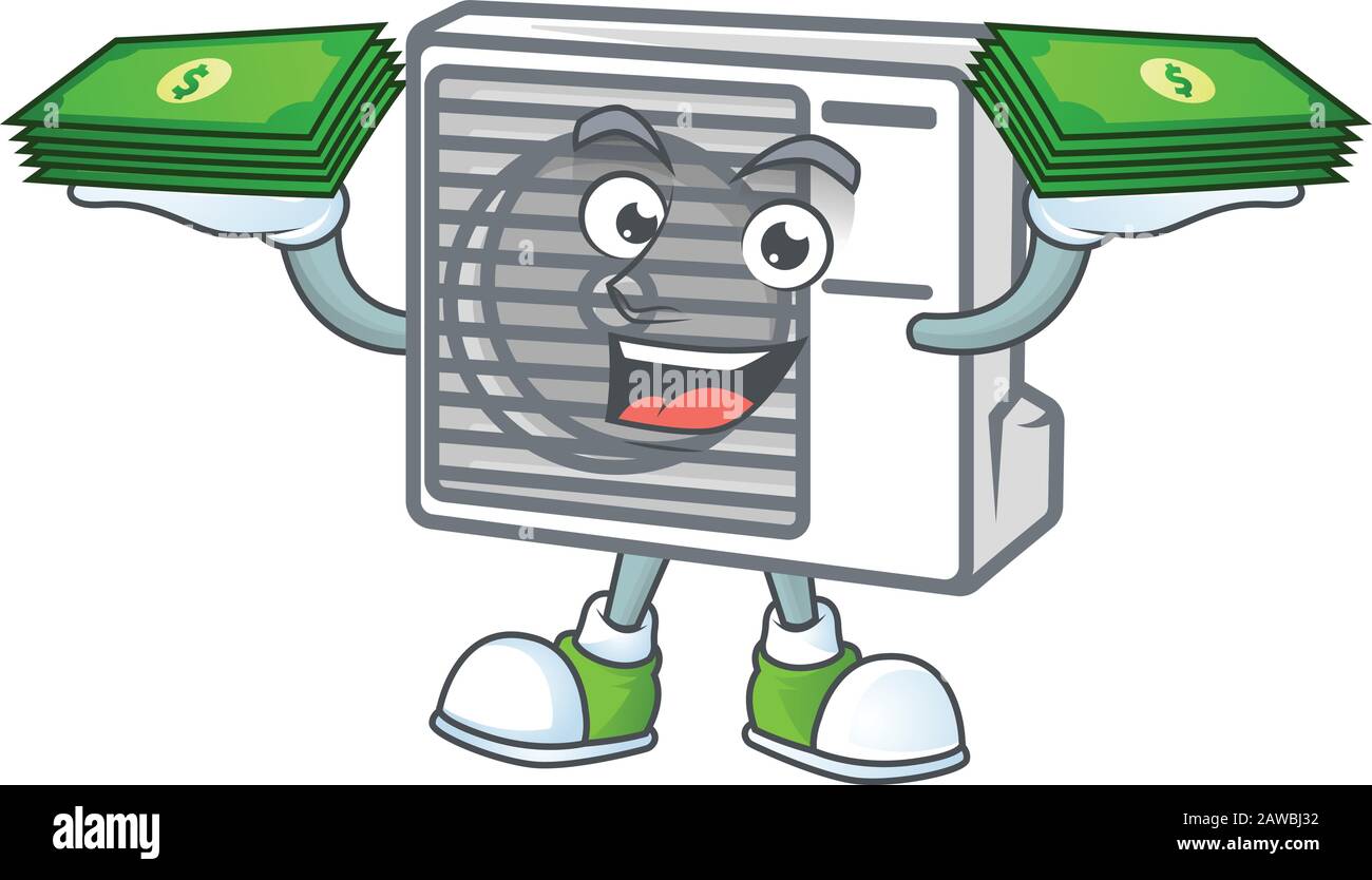 rich and famous split air conditioner cartoon character with money on ...