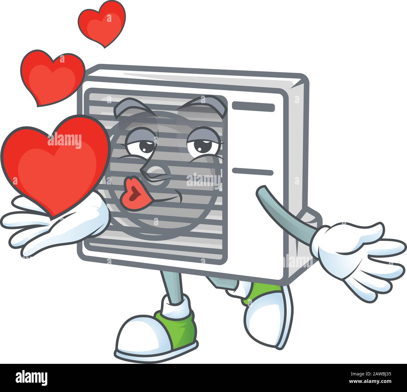 A sweetie split air conditioner cartoon character holding a heart Stock ...