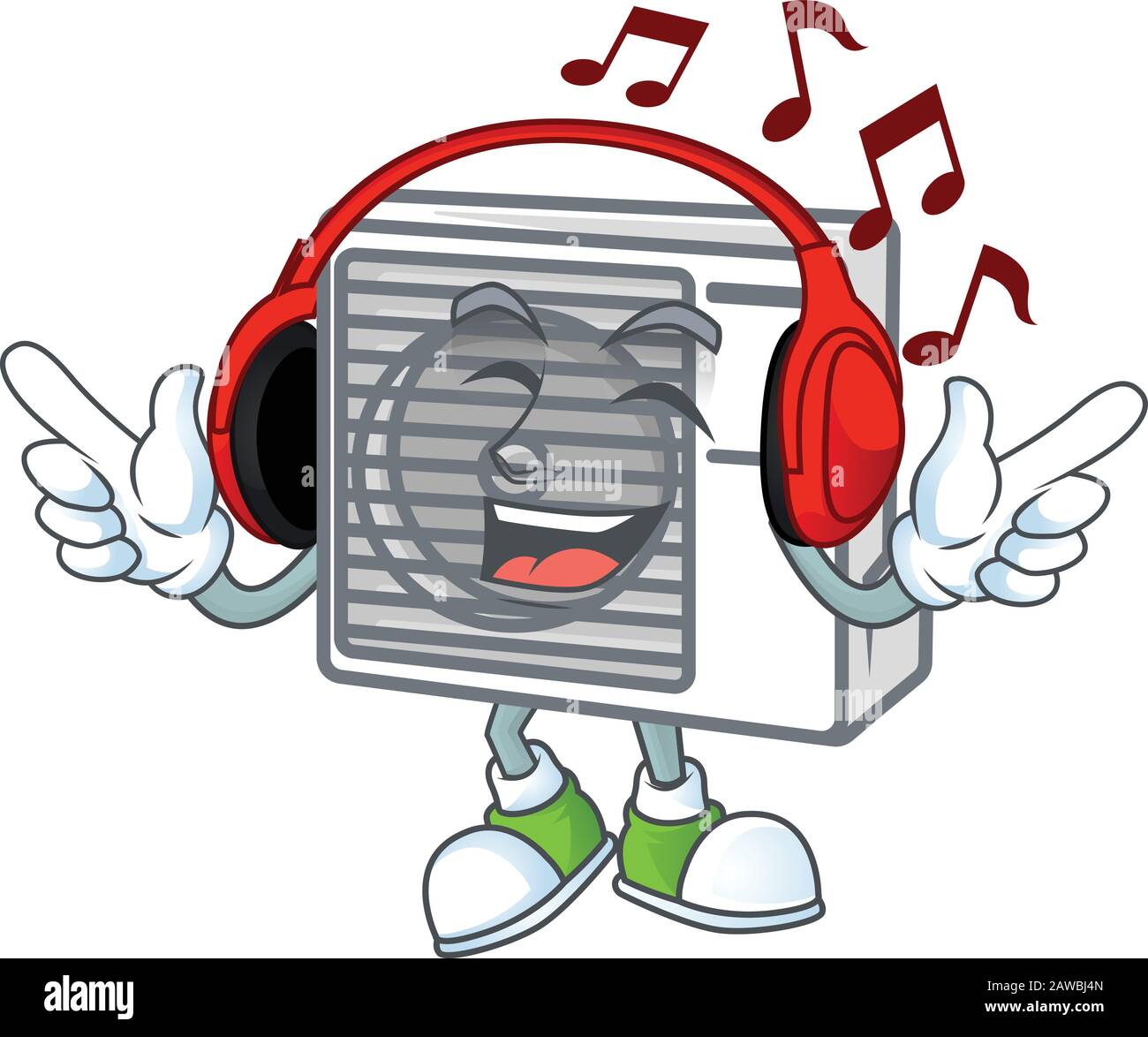 Split air conditioner cartoon character design Listening music on a ...