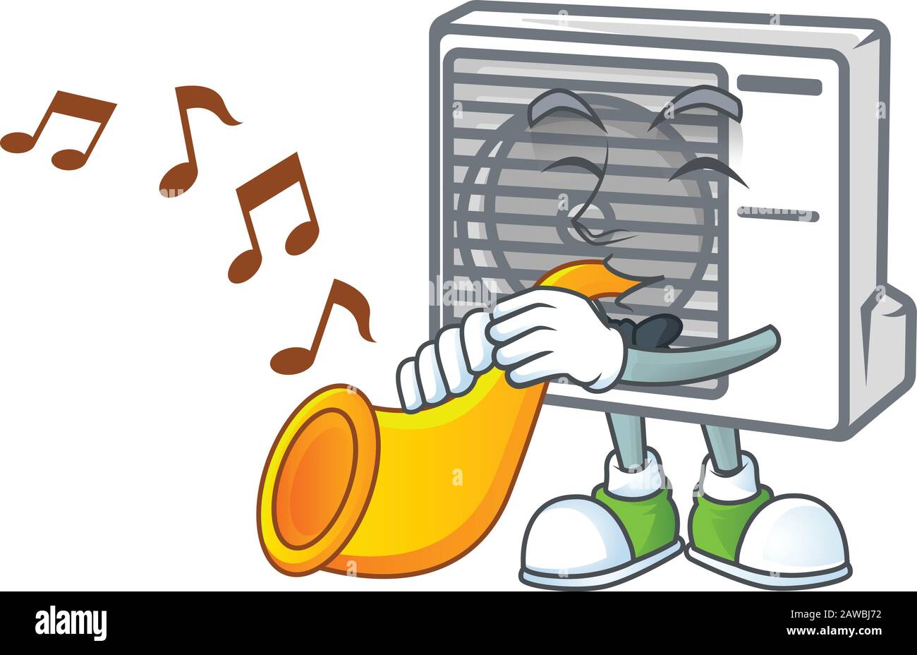 cartoon character style of split air conditioner playing a trumpet ...