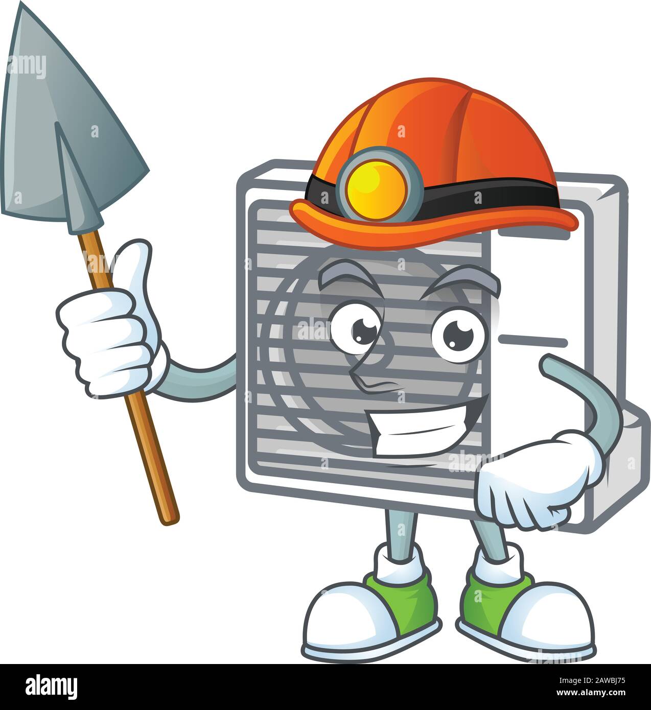 Cool clever Miner split air conditioner cartoon character design Stock ...