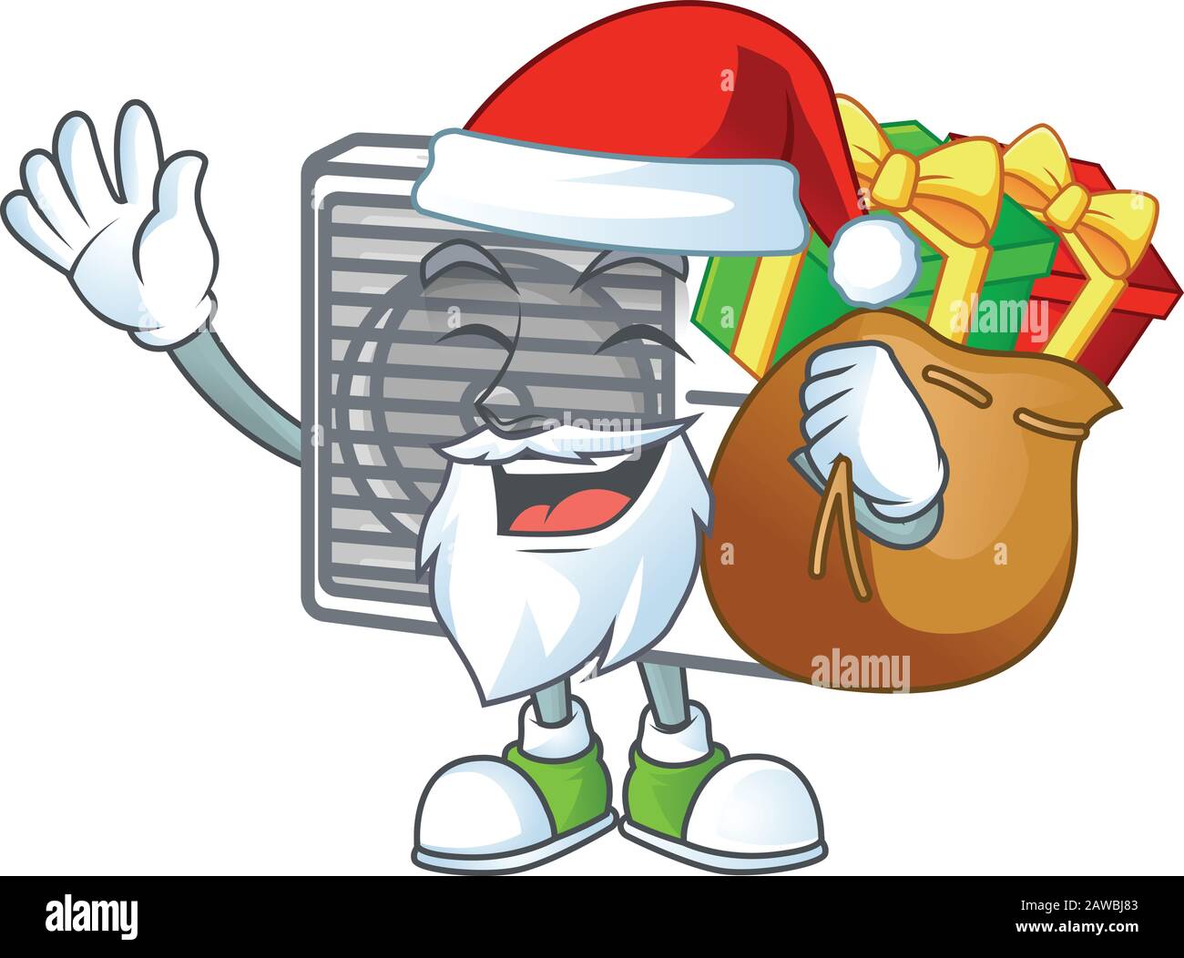 Santa split air conditioner Cartoon design having a sack of gifts Stock ...