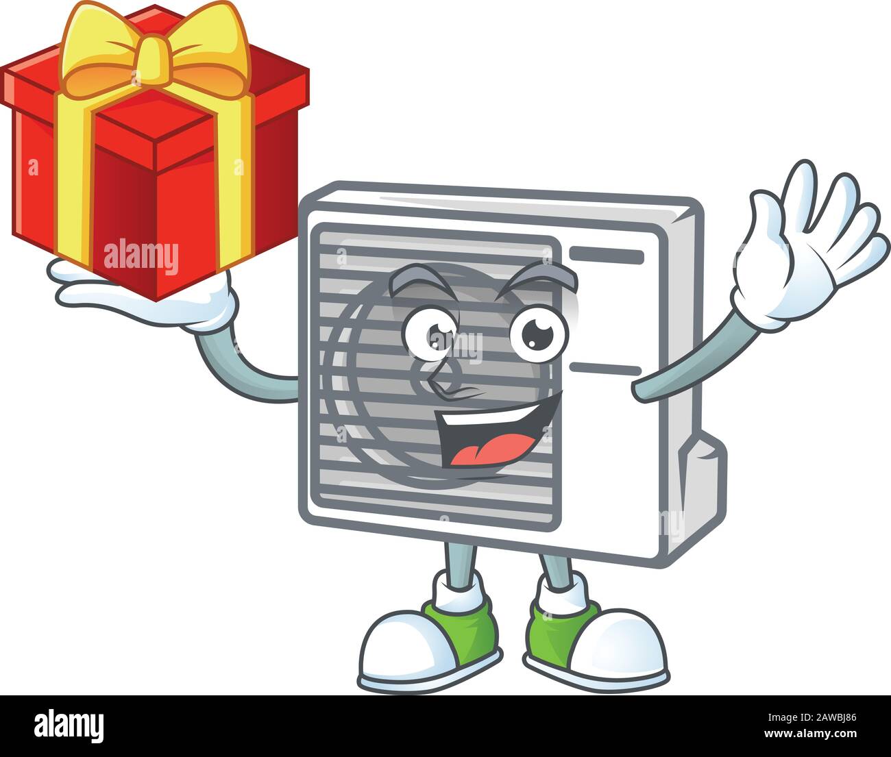 cartoon character of split air conditioner with a box of gift Stock ...