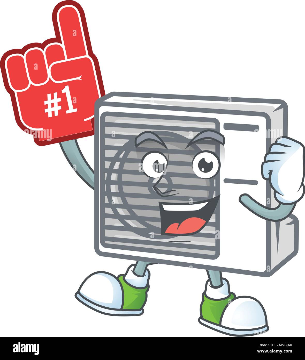 A cartoon design of split air conditioner holding a Foam finger Stock ...