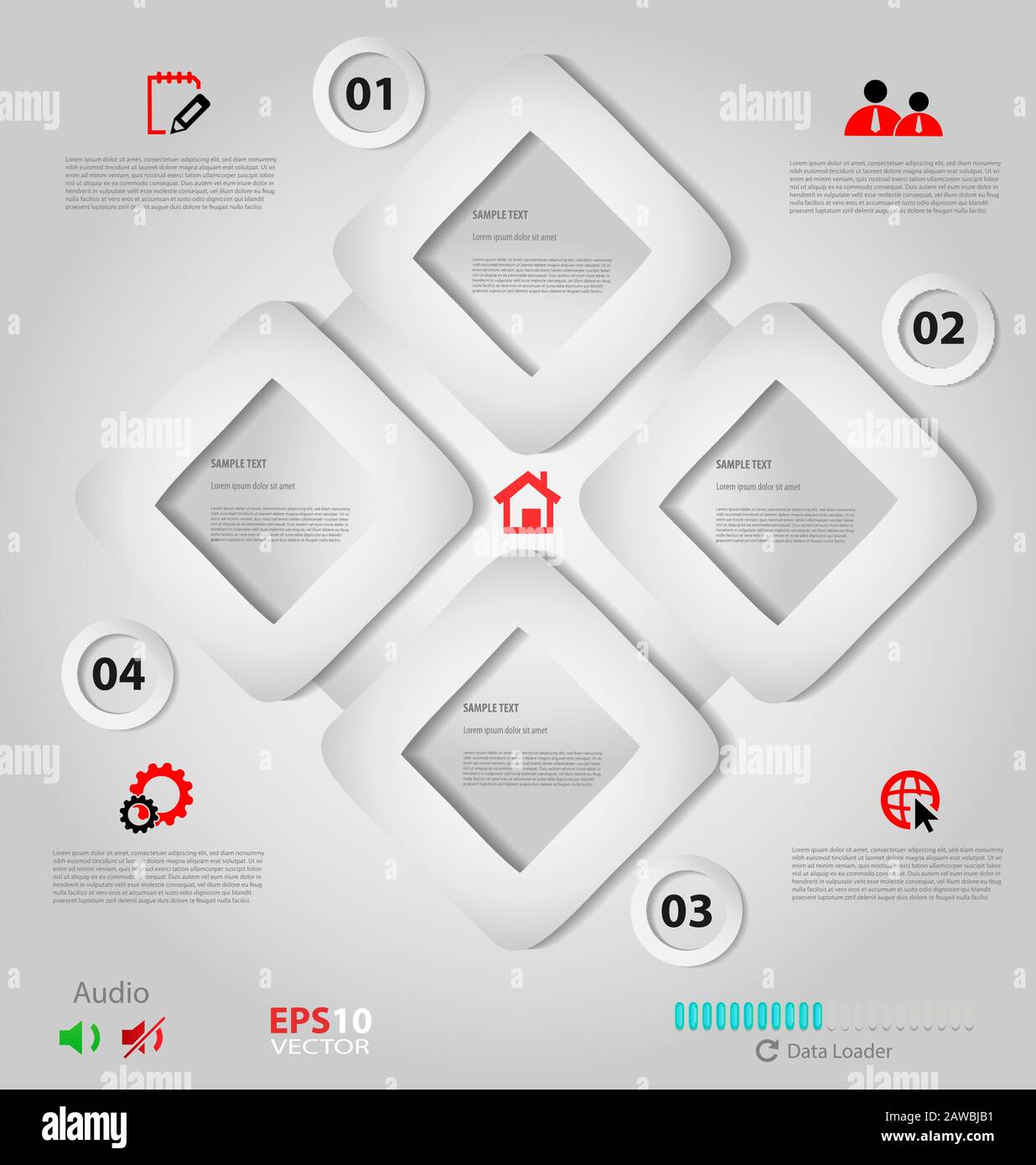 Stylized presentation template with empty text boxes and embellishment ...