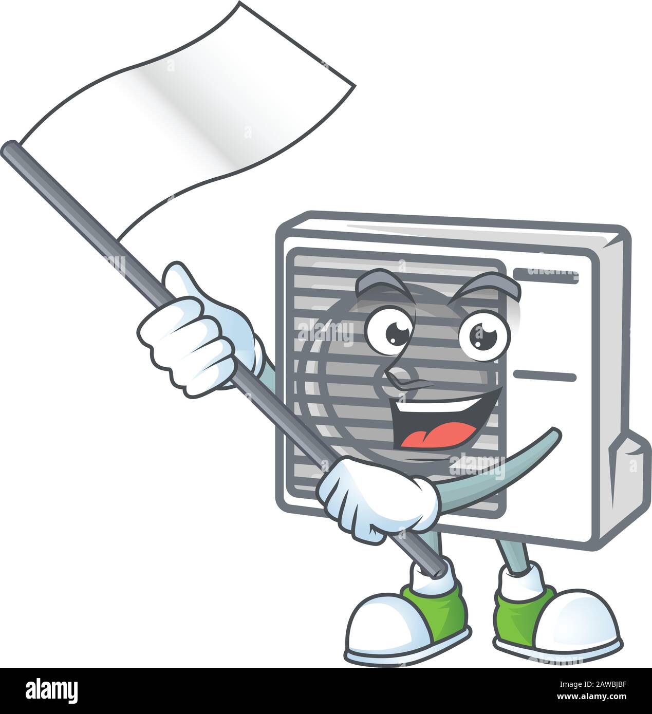 Funny split air conditioner cartoon character design with a flag Stock ...