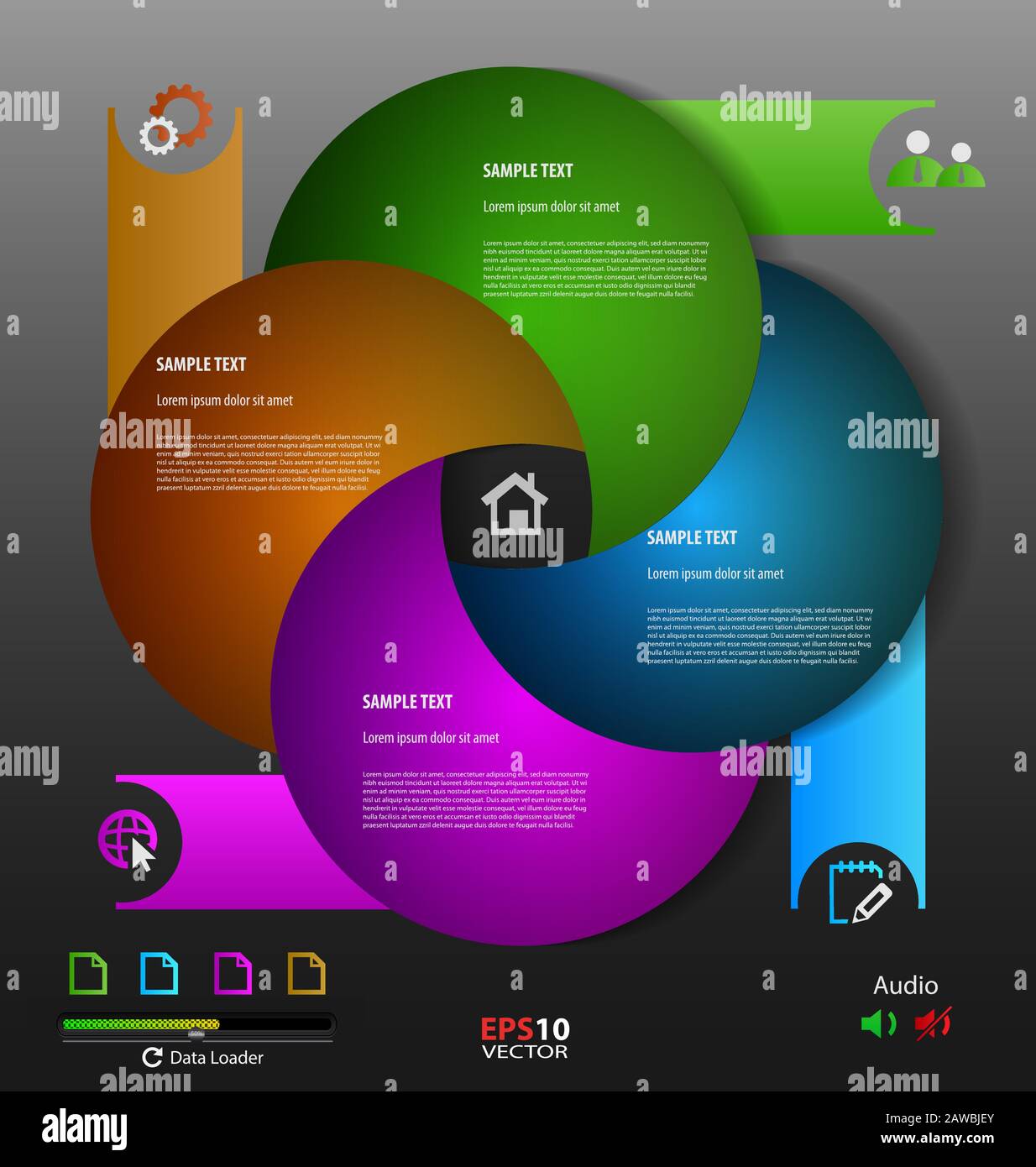 Stylized presentation template with empty text boxes and embellishment ...