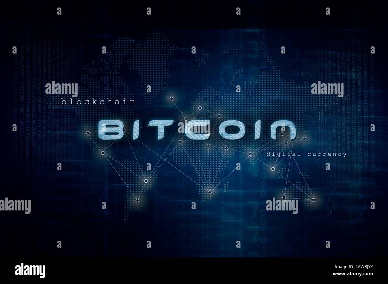 Bitcoin digital currency and blockchain illustration Stock Photo - Alamy