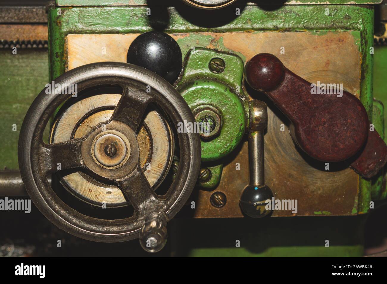 Old lathe. detail of rusty machine. metal mechanism. vintage ...