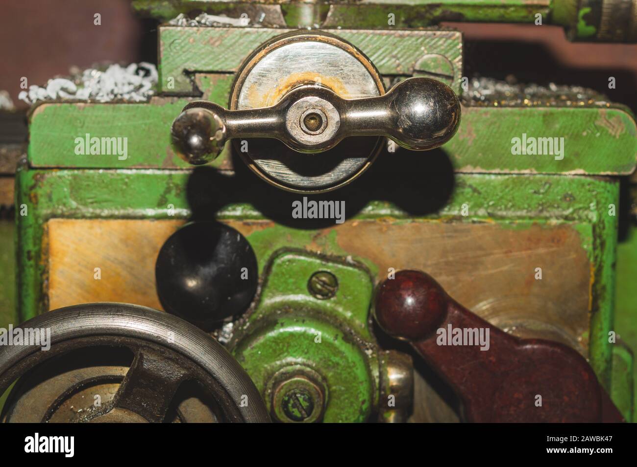 Old lathe. detail of rusty machine. metal mechanism. vintage ...